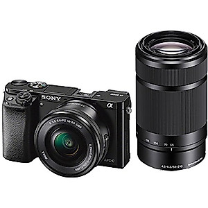 Sony Alpha a6000 Mirrorless Camera with 16-50mm and 55-210mm Lenses ILCE6000Y/B with Soft Bag, 64GB Memory Card, Card Reader, Plus Essential Accessories