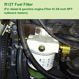 Fuel Water Separator Marine Kit R12T 120AT NPT ZG1/4-19, 10 Micron Filter Effect Is Suitable for 3/8 Inch NPT Outboard Motor, Suitable for All Diesel Equipment