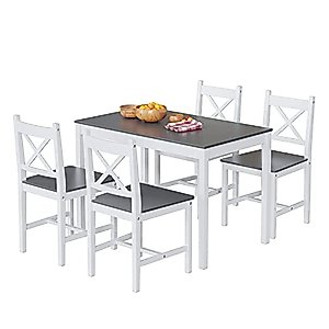 Alohappy 5 Piece Kitchen Table Set for Dining Room, Modern Rectangular Dining Table with 4 Chairs for Kitchen, Kitchen Room Furniture, Space-Saving & Easy Assembly (Grey)