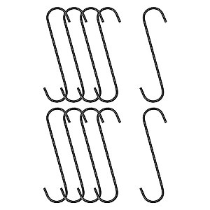 uxcell S Hanging Hooks, 8inch/200mm Extra Long Steel Hanger, Indoor Outdoor Uses for Garden, Bathroom, Closet, Workshop, Kitchen, Black, 10Pcs