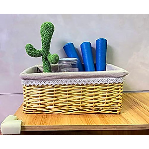 Handmade Wicker Storage Baskets Set, Shelf Baskets Woven Decorative Storage Bins Baskets Organizing Baskets, Nesting Baskets with Linings for Home (Natural)