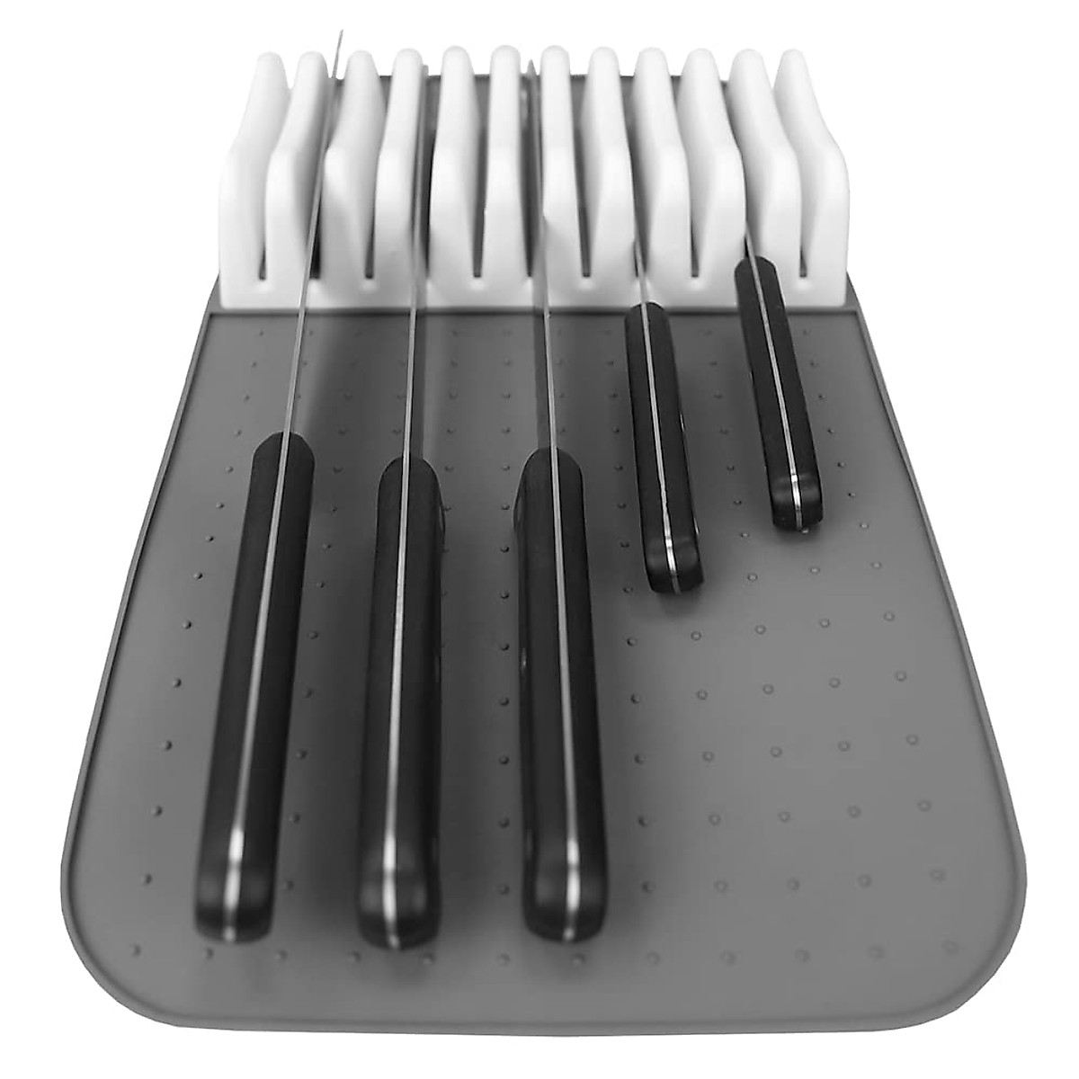11 Slot Kitchen Knife Storage Mat (Grey/White), By Home Basics | Kitchen Knife Storage For Steak, Pairing, and Santoku Knives | Knive Storage For Drawer