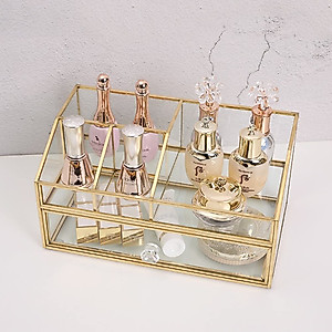 bofeiull Glass Makeup Brush Holder, Makeup Brush Organizer Jewelry Display Box, Nordic Style Elegant Glass Makeup Organizer Nail Polish Lipsticks Eyeliners Holder for Vanity Bathroom Bedroom Office