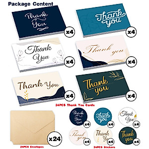 HSHFAMIIY 24 PCS Thank You Cards With Envelopes, 6x4 Inch Thank You Cards with Seal Stickers,Minimalistic Design, Suitable for Business, Baby Shower, Wedding, Small Business, Bridal Shower, etc