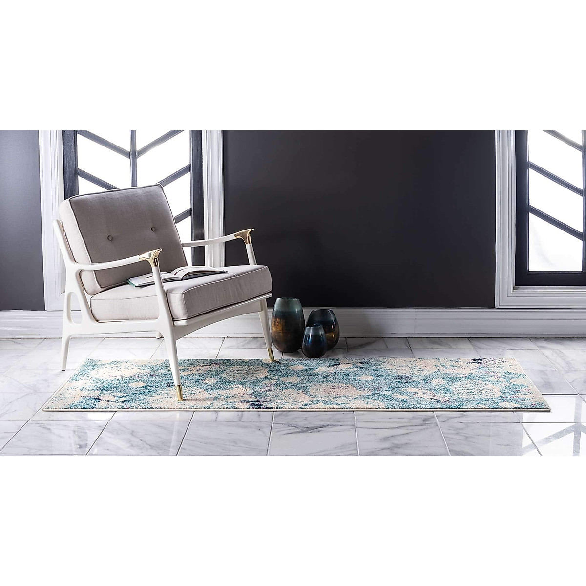 Unique Loom Positano Collection Coastal Modern Coral Lobster Shells Light Blue Runner Rug (2' x 7')