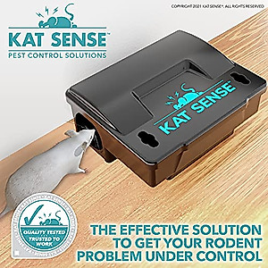 Kat Sense Rat Bait Station Traps, Reusable Humane Rodent Box Against Mice Chipmunks N Squirrels That Work, Smart Tamper Proof Cage House to Secure Bait Block and Pellets, Mouse Bait Station Outdoor