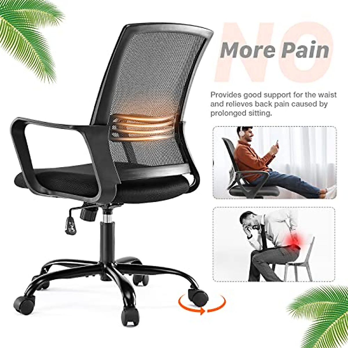Office Chair - Mid Back Home Office Desk Chairs, Adjustable Height, Breathable Mesh