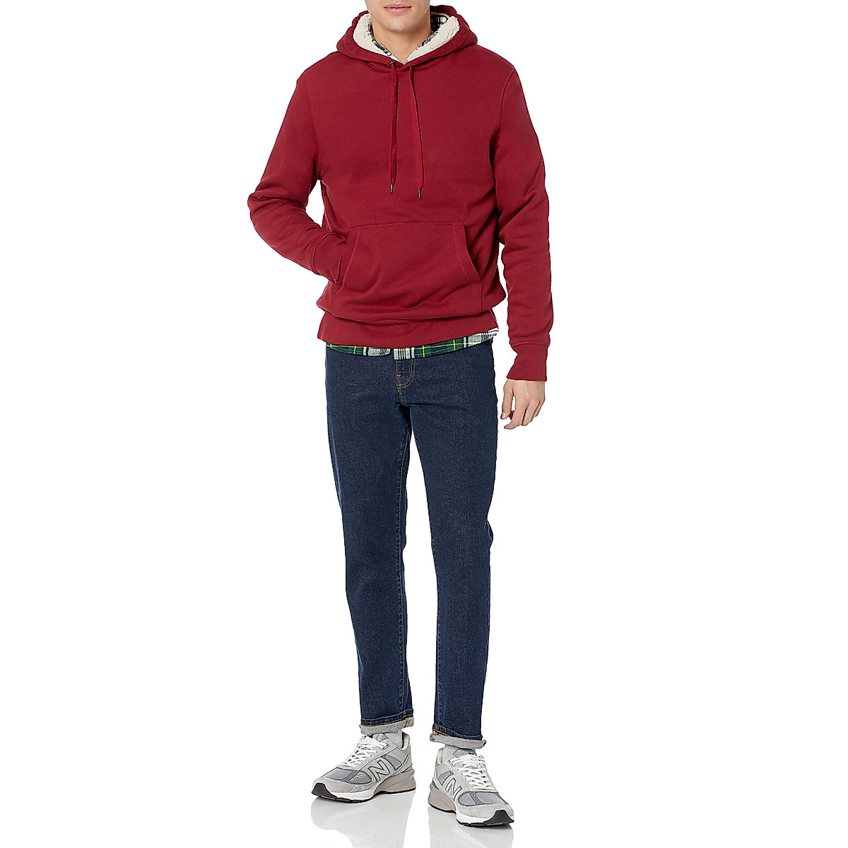 Amazon Essentials Men's Sherpa-Lined Pullover Hoodie, Red, Small