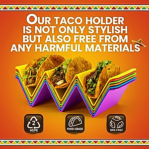 Taco Holders set of 6, Colorful Premium Taco Tray and Rack for Soft or Hard Taco Shells - Dishwasher and Microwave Safe, BPA Free and Sturdy, Multi-Colored