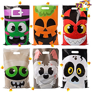 JOYIN 72 Pcs Halloween Bags, Plastic Goodie Bags in 6 Designs for Halloween Candy Trick or Treating Party Favors, Halloween Trick-or-Treat Snacks Party Supplies Classroom Prizes