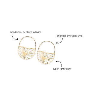 INK+ALLOY Women's Maggie Gold Plated Recycled Italian Brass Hoop Earrings, Handmade Jewelry for the Modern Bohemian (Brass Sunburst Hoops)