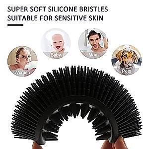 BEAUTAIL Silicone Body Scrubber, 2 in 1 Shower Bath Wash and Hair Shampoo Brush, Gentle Exfoliating Scrub Cleansing Loofah for Women Men Baby Sensitive Skin, Easy to Clean, Lather Nicely, 1 Pack Black