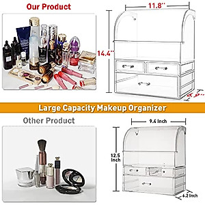 Haturi Makeup Organizer, Large Acrylic Skincare Organizer W/Lid, Dustproof Waterproof Cosmetic Display Case with Drawers for Vanity Bathroom Countertop, Makeup Storage Box for Perfume - Clear
