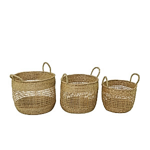 Deco 79 Bohemian Seagrass Storage Basket, 3 Pieces CONVENIENTLY Sized, Brown