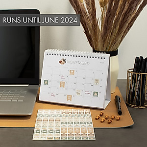 Aesthetic Small Desk Calendar 2023 with Stickers - Runs until June 2024 - Beautiful 6" x 8" Flip Desktop Calendar for Easy and Effective Organizing