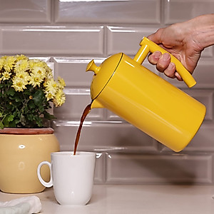 Frieling Double-Walled Stainless Steel French Press Coffee Maker, Sunshine Yellow, 34 fl oz.