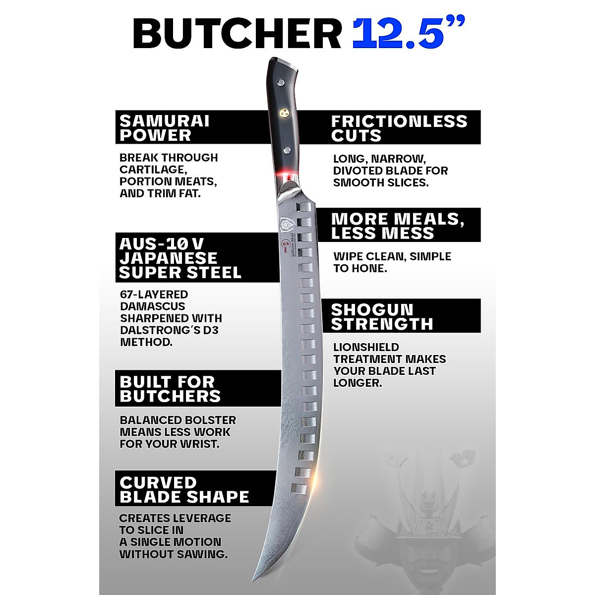 DALSTRONG Butcher Knife - 12.5 inch Slicer - Shogun Series ELITE - Japanese AUS-10V Super Steel - Black G10 Handle - Vacuum Treated Cimitar Meat Breaking Knife - Sheath Included