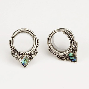 KUBOOZ(1 Pair) Popular Sea-shell Stainless-steel Ear Plugs Tunnels Gauges Stretcher Piercings,10 grams