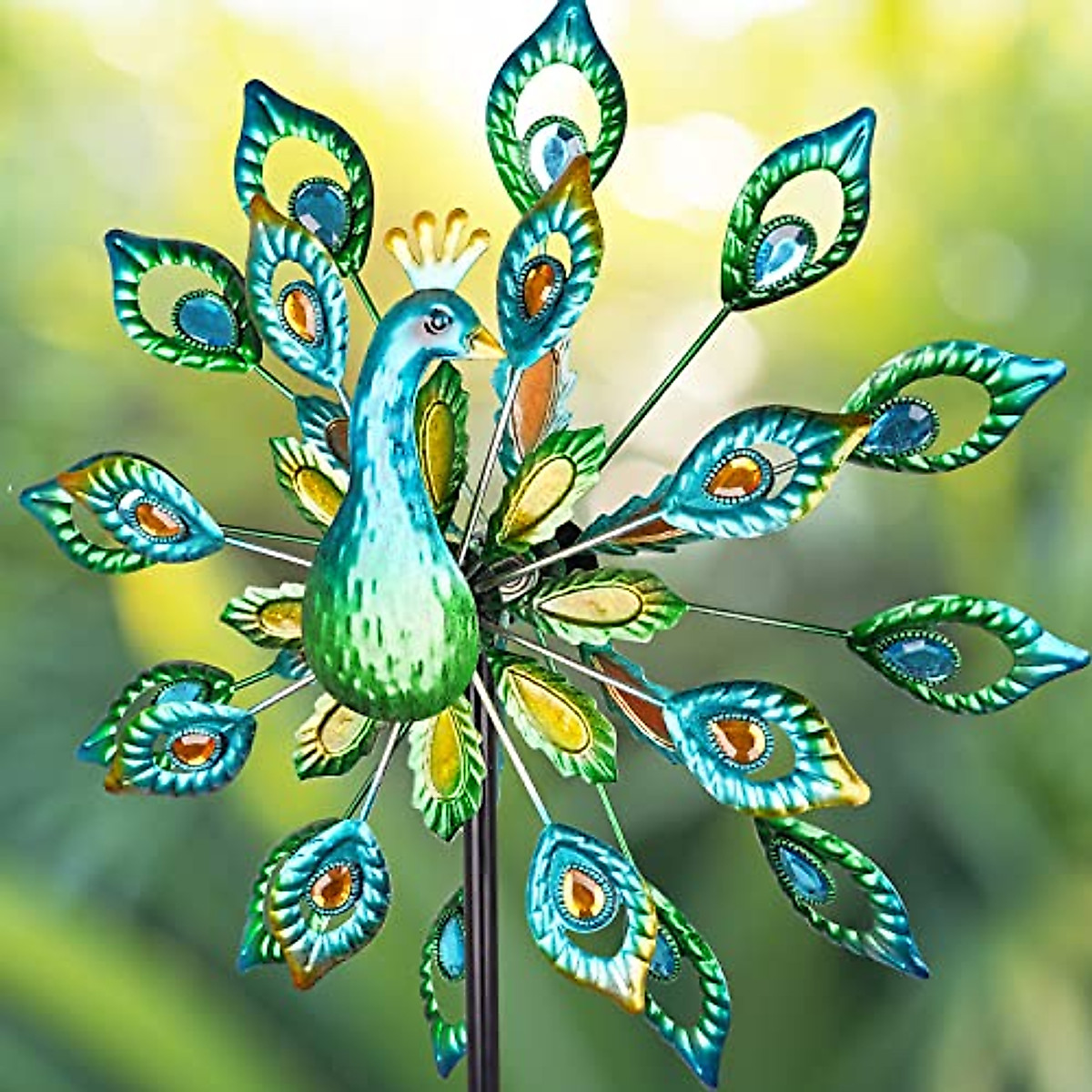 Peafowl Wind Spinners Outdoor Kinetic Wind Spinner Metal Wind Catcher Large Windmills Spinner Wind Sculpture Flower Wind Spinners Ornaments for Outdoor Yard Patio Lawn Garden Decorations