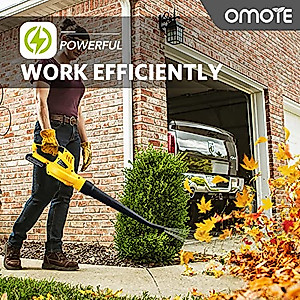 OMOTE Cordless Leaf Blower with Battery & Charger, Low Noise, Lightweight, Easy One-Button Control, Battery Powered, 177 CFM for Blowing Leaves, Lawn Care, Dust & Other Debris