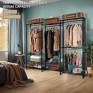 Finnhomy Portable Clothes Rack for Hanging Clothes Heavy Duty Clothing Garment Rack Wardrobe Closet System with 8 Adjustable Shelves & 4 Hang Rods 69" L x 15.8" W x 71" H