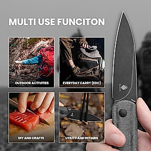 Kizer Feist(XL) Folding Pocket Knife 3.35 Inches 154CM Blade Steel EDC Knife Black Micarta Handle V4499C2