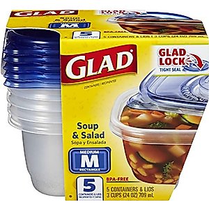 GladWare Soup & Salad Food Storage Containers for Everyday Use | Medium Rectangle Containers for Food Storage | Containers Hold up to 24 Oz(Pack of 5)
