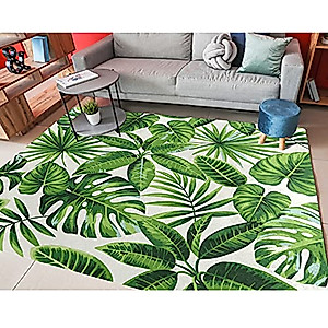 ALAZA Tropical Palm Tree Leaf Jungle Non Slip Area Rug 4' x 5' for Living Dinning Room Bedroom Kitchen Hallway Office Modern Home Decorative