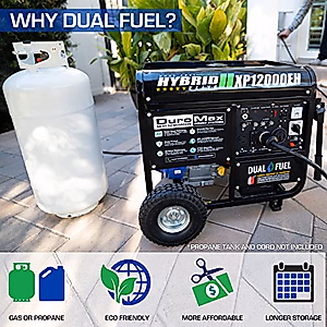 DuroMax XP12000EH Generator-12000 Watt Gas or Propane Powered Home Back Up & RV Ready, 50 State Approved Dual Fuel Electric Start Portable Generator, Black and Blue