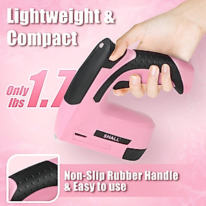 SHALL Pink Electric Staple Gun, 2 in 1 Cordless Upholstery Stapler Nail Gun for Wood, 4V Rechargeable Brad Nailer Kit w/ 2500 Staples Nails, Staple Remover & Fast Charger for Crafts, DIY, Decoration