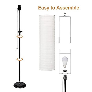 Standing Paper Floor Lamp for Living Room - Modern Standing Lamp for Bedroom 55 Inches Tall Lamp with White Paper Shade, Contemporary Home Decor Stand Up Floor Lamp with 9W LED Bulb