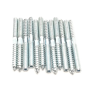 Haozheng Hanger Bolt M8x90 Silvery Double Headed Bolt Self-Tapping Screw with Hexagon for Furniture 12Pcs