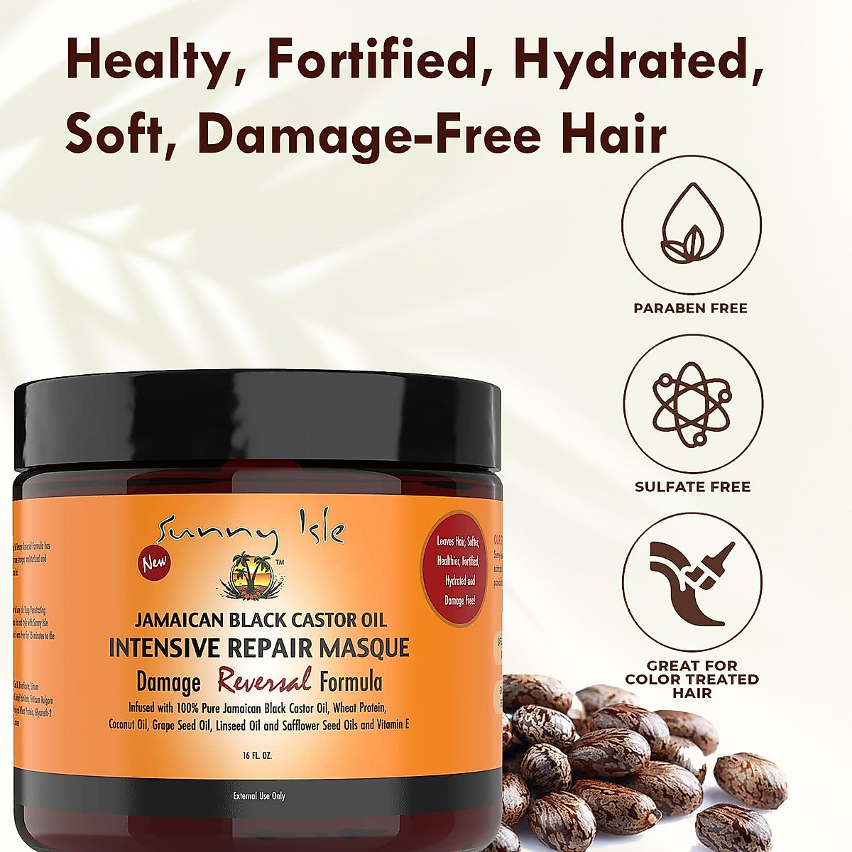 Sunny Isle Jamaican Castor Oil Intensive Repair Masque, Black, Coconut, 16 Fl Oz