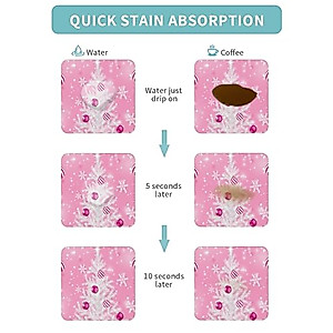 Coffee Mat for Counter, Pink Christmas Balls Xmas Tree Winter Snowflake Absorbent Hide Stain Coffee Bar Mat, Non-slip Coffee Bar Accessories Kitchen Drying Mat Fit Under Coffee Maker Espresso Machine