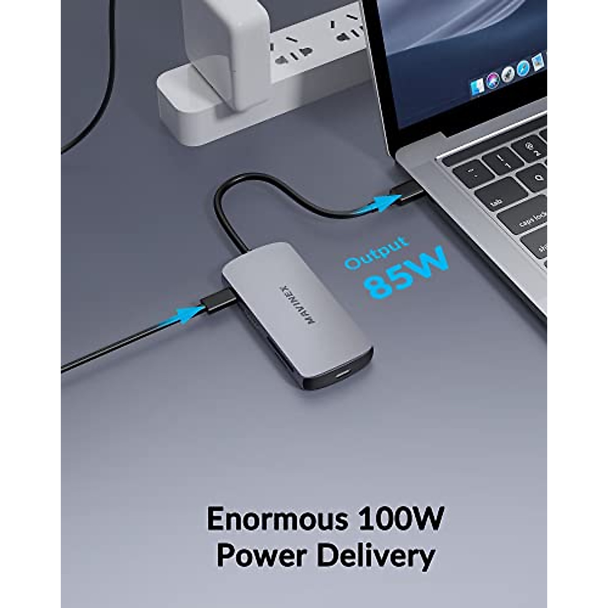 MAVINEX USB-C Hub, 8-in-1 USB-C to 4K HDMI AVINEX USB-C Adapter with USB 3.0 Port, USB 2.0 Ports, SD/Micro SD Card Reader, 100W Power Supply, Compatible with MacBook Pro Air HP XPS and