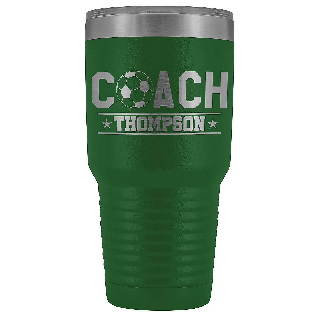 Personalized Soccer Coach Tumbler Cup With Coach Name - Customized Soccer Coach Gift - Custom Soccer Coach Travel Mug - Green