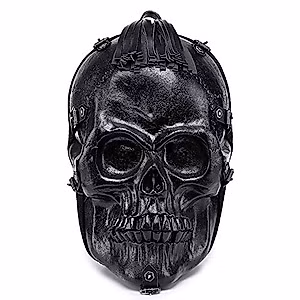 HANXIUCAO 3D Stereo Skull Backpack PU Backpack Waterproof Silicone Embossed Ghost Head Knapsack, Black, Medium