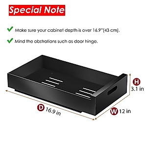 HBL' 1 Pack | 16.9" Deep Pull Out Cabinet Organizer Adhesive, 12-Inch Wide Sturdy Carbon Steel Roll-Out Drawers for Face Frame or Frameless Cabinets, Slide-Out Shelves for Pantry.