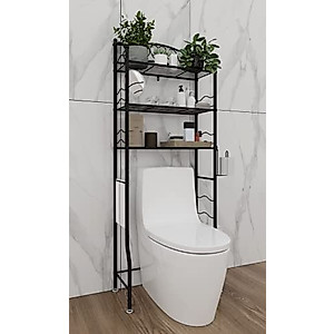 YADOOLIFE Over-The-Toilet Storage Toilet Rack, Behind The Toilet Racks, 3-Tier Bathroom Shelves, Stand Over Toilet Rack, Free Standing Restroom Space Saver, Metal, Black