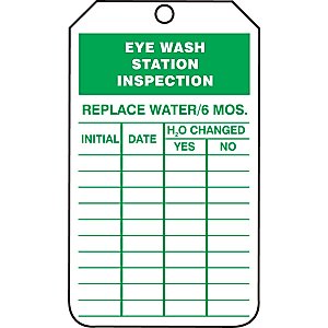 Accuform "Eye WASH Station Inspection" Pack of 25 PF-Cardstock Inspection Record Tags, 5.75" x 3.25", Green on White, TRS245CTP