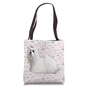 Pretty Maltese Dog On Pink Pastel Floral Background Tote Bag