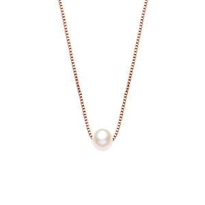 14K Yellow Gold Pearl Necklace for Women, Real Gold Durable Box Chain with Single Cultured Pearl Pendant Necklace Anniversary Birthday Gift for Her, Wife, Mother, Girl 18 Inch (Rose Gold)