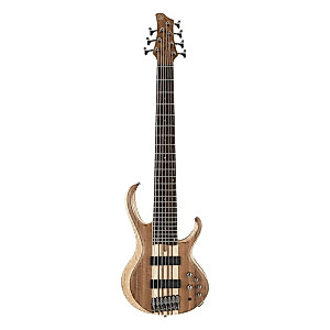 Ibanez BTB747 7 string Electric Bass Guitar with Mahogany-backed Ash Wings, Walnut Top2 Humbucking Pickups and 3-band Active EQ - Natural Flat Low Gloss