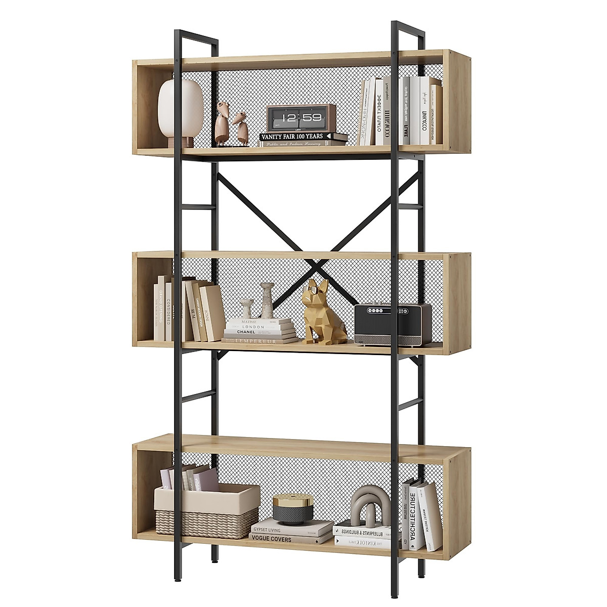 IDEALHOUSE 6 Tier Bookshelf with Storage, 71.3 Inch Tall Industrial Book Shelf with Open Display Bookshelves, 6 Shelf Bookcase with Metal Frame for Living Room, Bedroom and Home Office-Burlywood