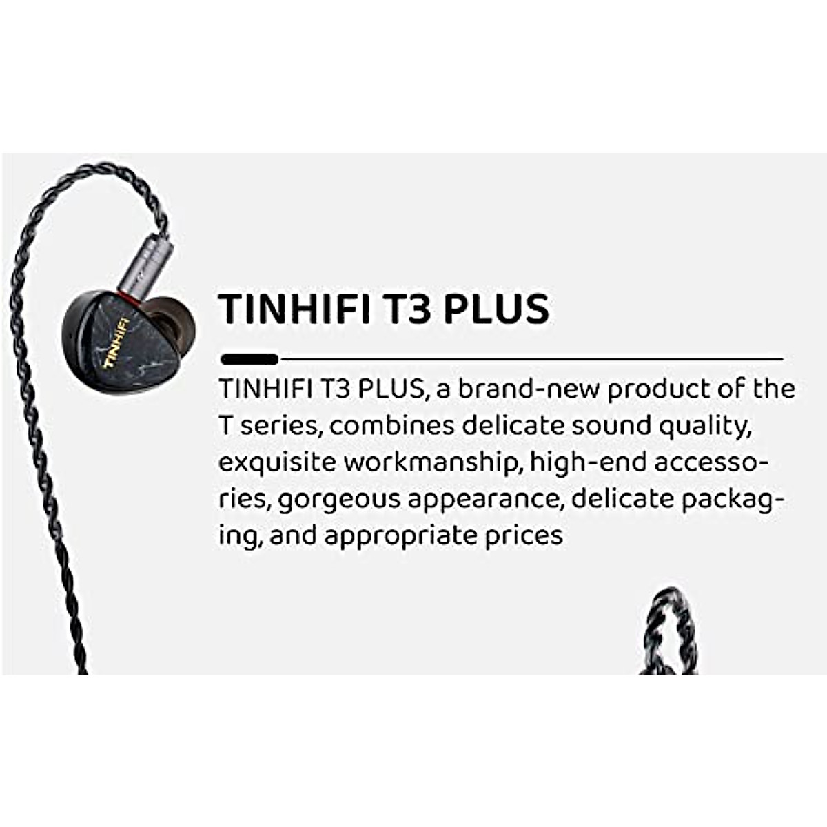 Keephifi Tinhifi T3 Plus Earphone, 10MM LCP Dynamic Driver in Ear Monitor for Clear Sound, with Detachable Cable Headset, HiFi Bass Noise-Isolating Earbud for Music,Game,Sport