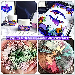 Alcohol Ink Set – 48 Bottles Vibrant Colors High Concentrated Alcohol-Based Ink, Concentrated Epoxy Resin Paint Colour Dye, Great for Painting,Resin Petri Dish, Coaster,Tumbler Cup Making,(10ml Each)