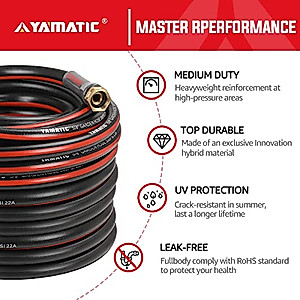 YAMATIC Garden Hose 75 ft,Ultra Durable Water hose, 5/8 inch Regular Hose with Solid Brass Connector for All-weather Outdoor, Car wash, Lawn, Black