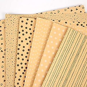 GOLDORCLE Kraft Wrapping Paper, Folded Gift Wrapping Paper 12 Sheets 27" x 20" 6 Styles, Includes Ribbon Pull Bow and Sticker Tag for Birthday Holiday party Gift Wrap (Not Rolls)