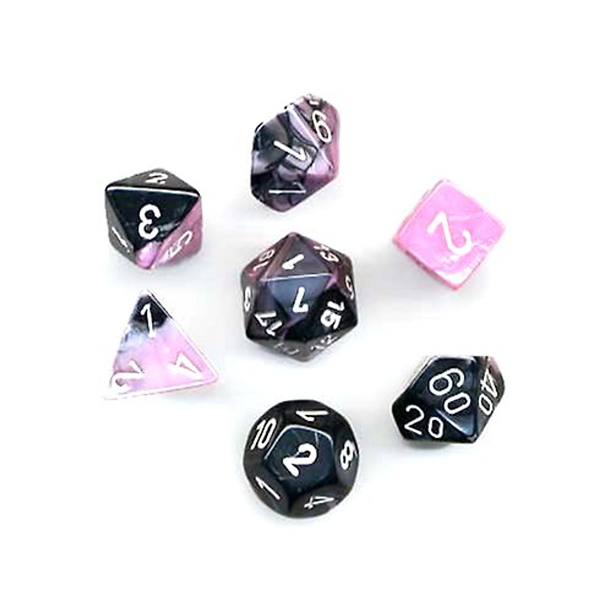 Chessex Polyhedral 7-Die Gemini Dice Set - Black-Pink with White CHX-26430