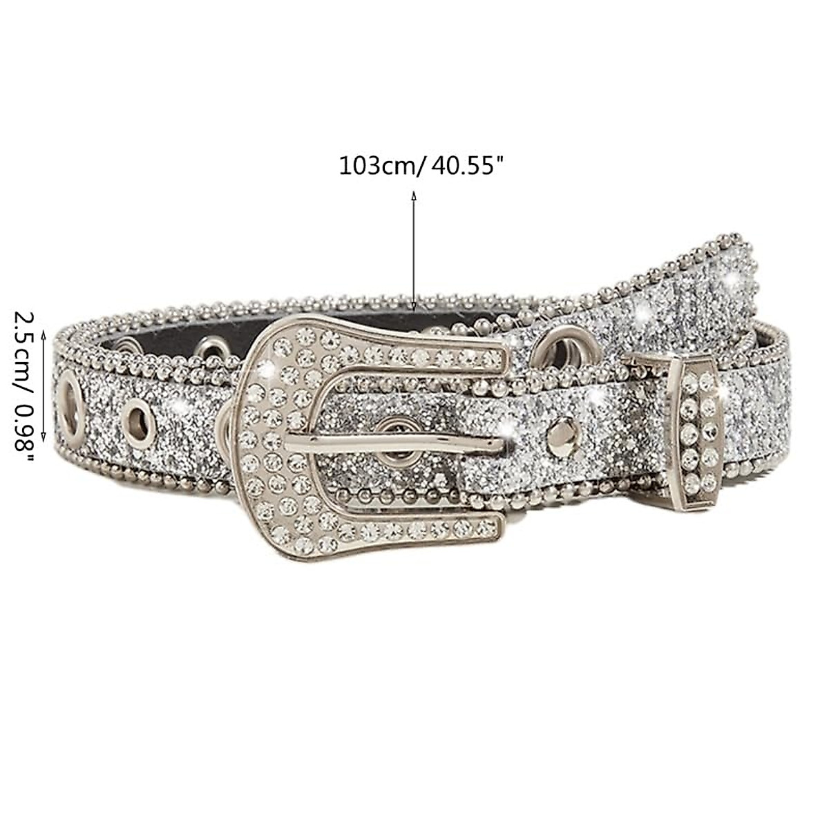 NociHah Silver Rhinestone Belt Western Cowgirl Cowboy Belts Vintage Bling Crystal Diamond Studded Leather Belt for Jean Pants (Silver-width2.89)